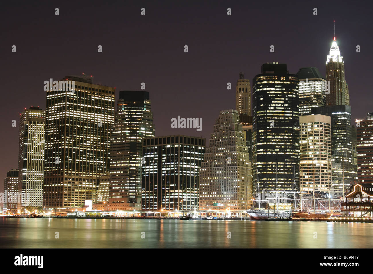 Landmark metropolis night ny reflection river scenery scenic seaport hi ...