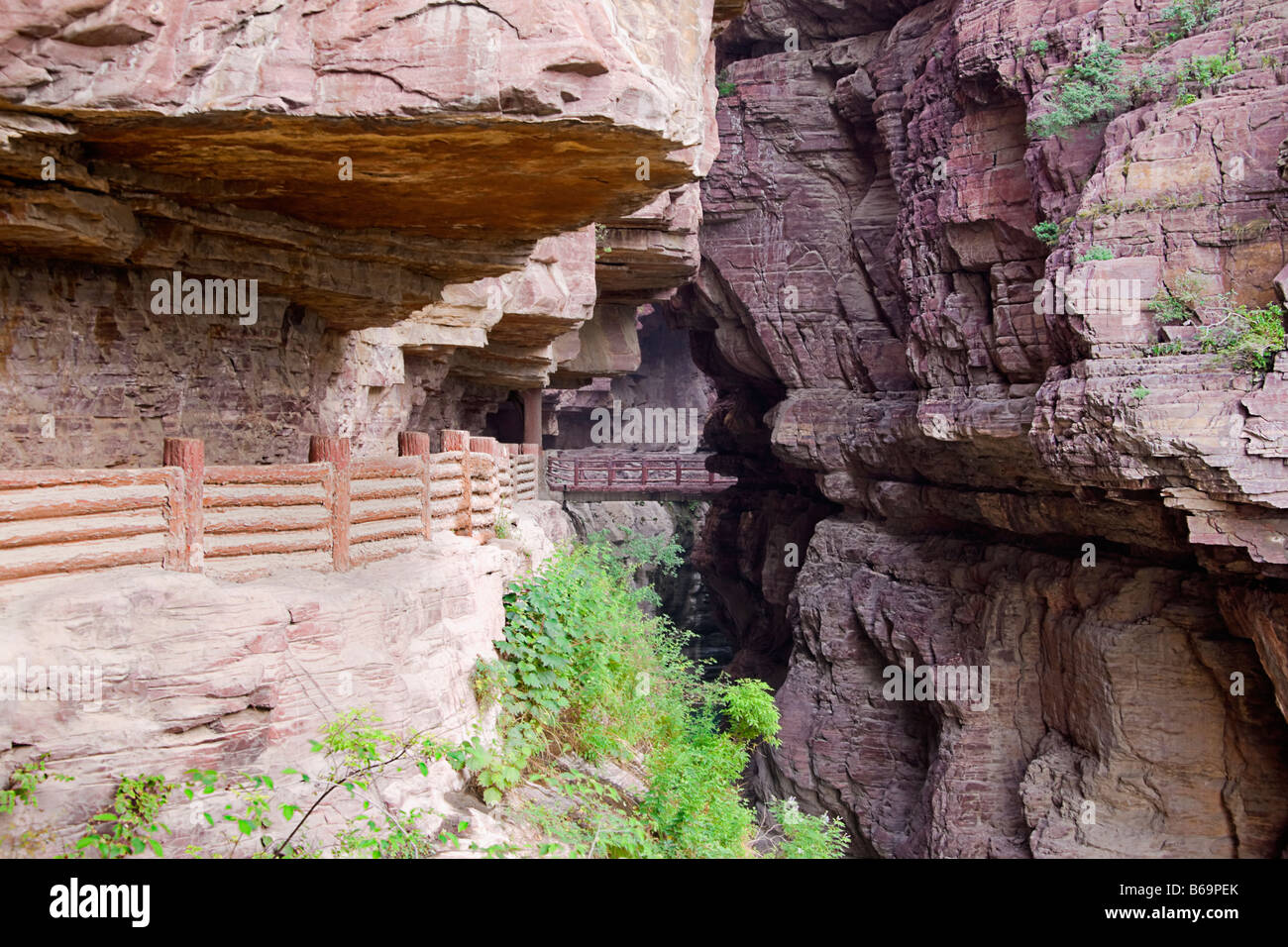 Railing along a rock formation, Mt Yuntai, Jiaozuo, Henan Province ...