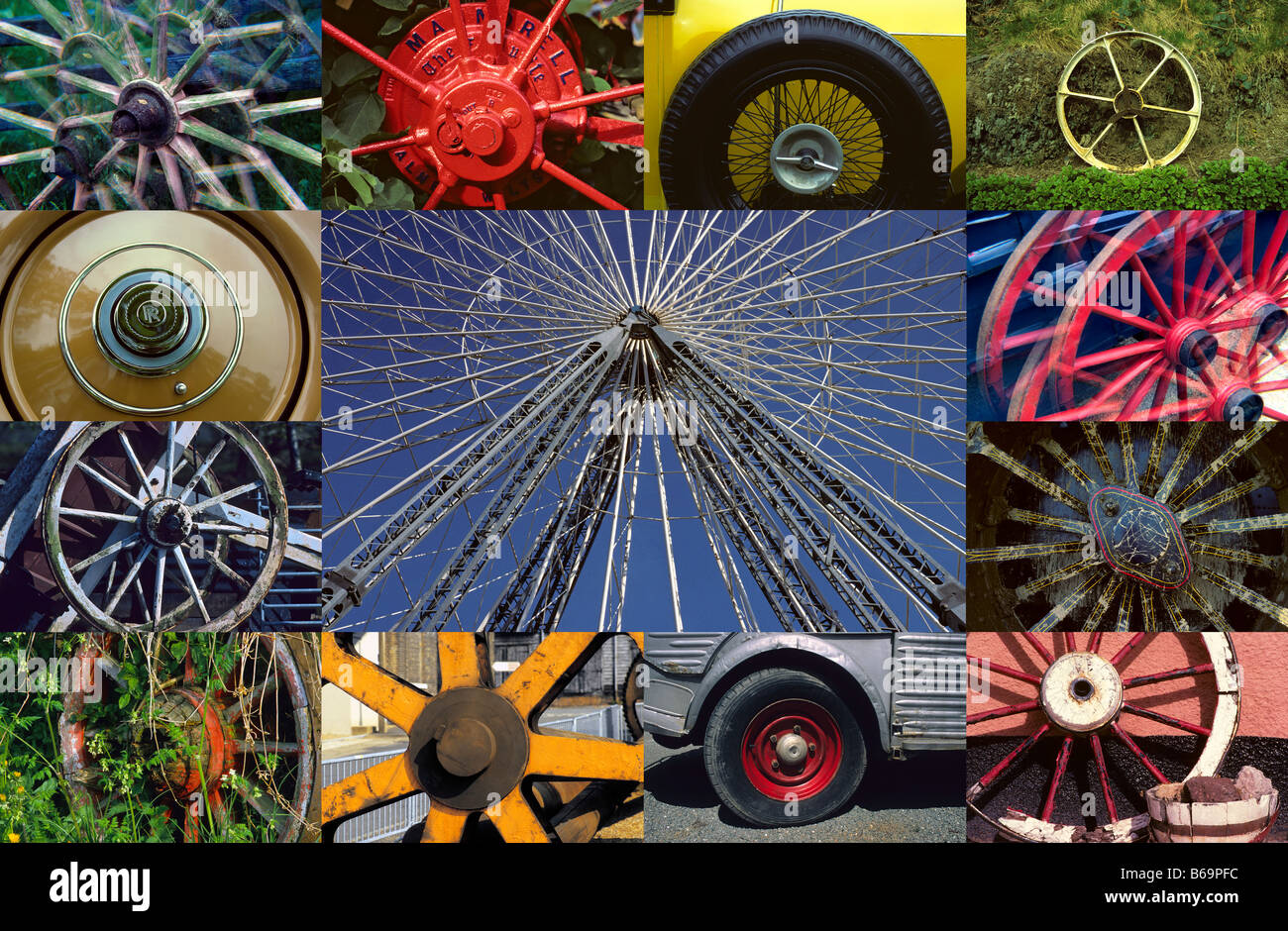 Multiple 13 x Image horizontal format montage - Wheels Stock Photo - Alamy