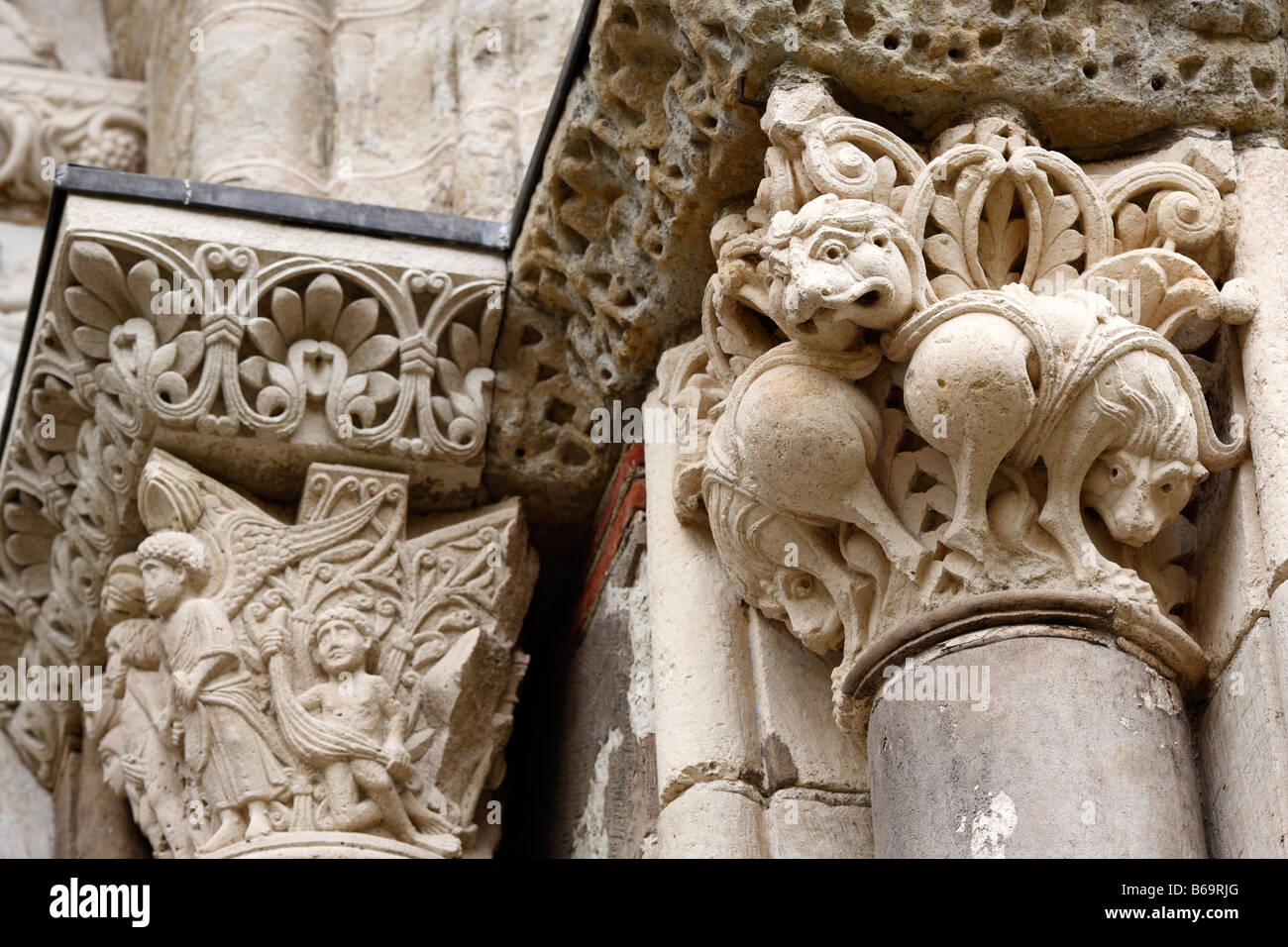Stone Bas relief on portal of the church of St. Sernin (12th century ...