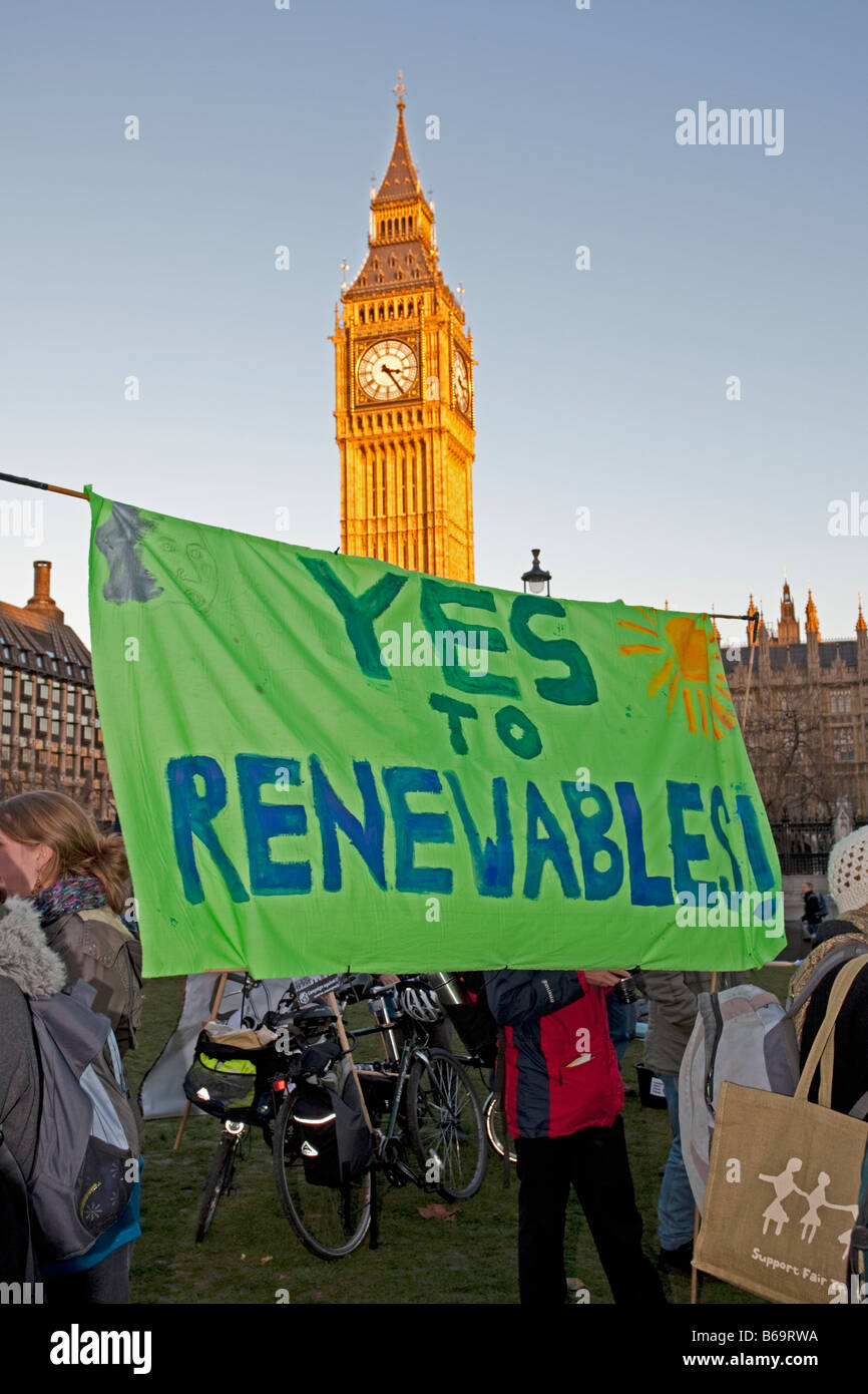 Campaigners with Yes to renewables banner on Climate Change March ...