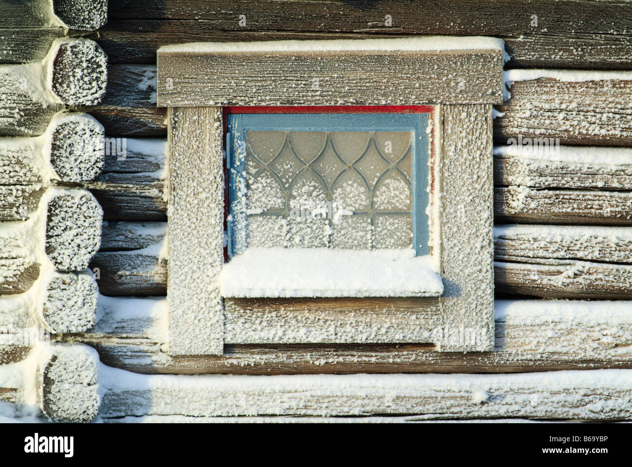 Snowy Log Cabin Window in Dalarna, Sweden Stock Photo - Alamy