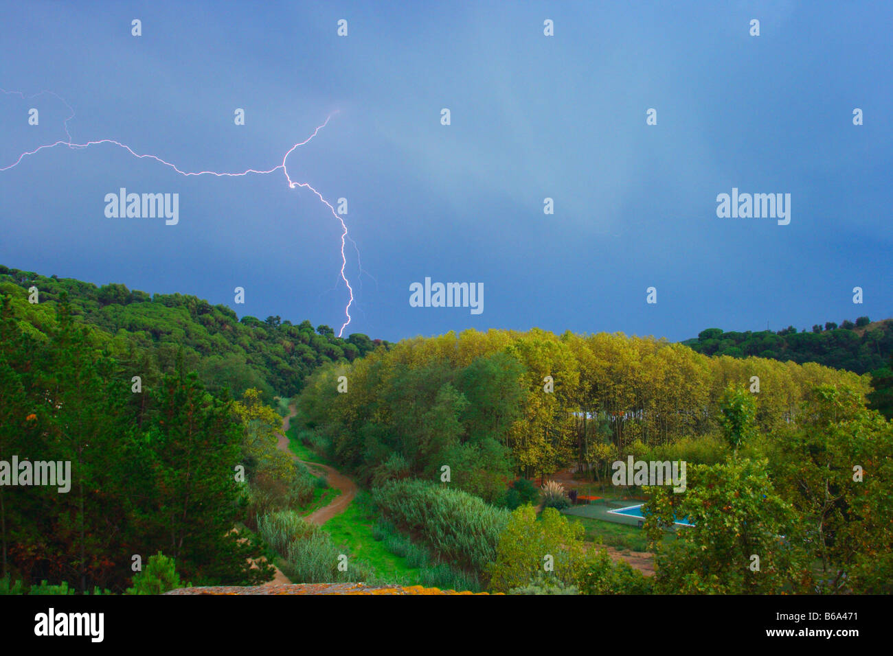 Stormy weather. Lightning over country Stock Photo - Alamy