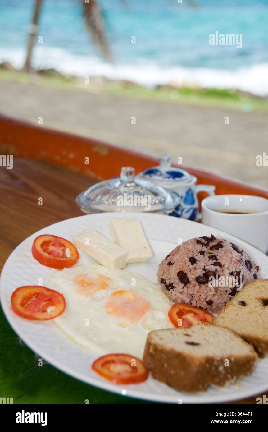 Nicaraguan typical breakfast gallo pinto rice beans fried eggs cheese ...