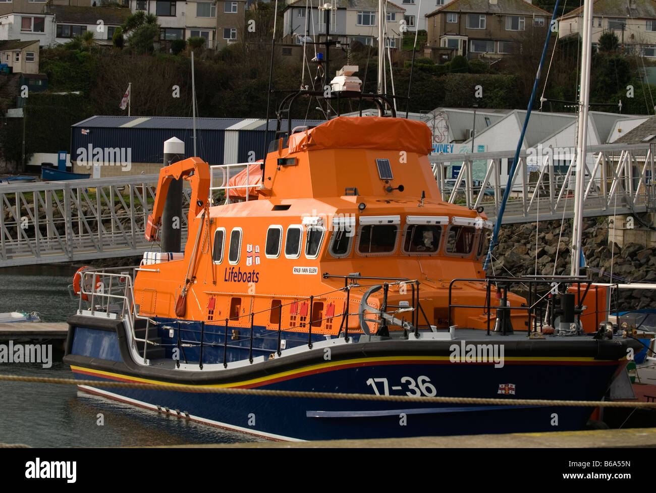 Newlyns lifeboat in the harbour Stock Photo - Alamy