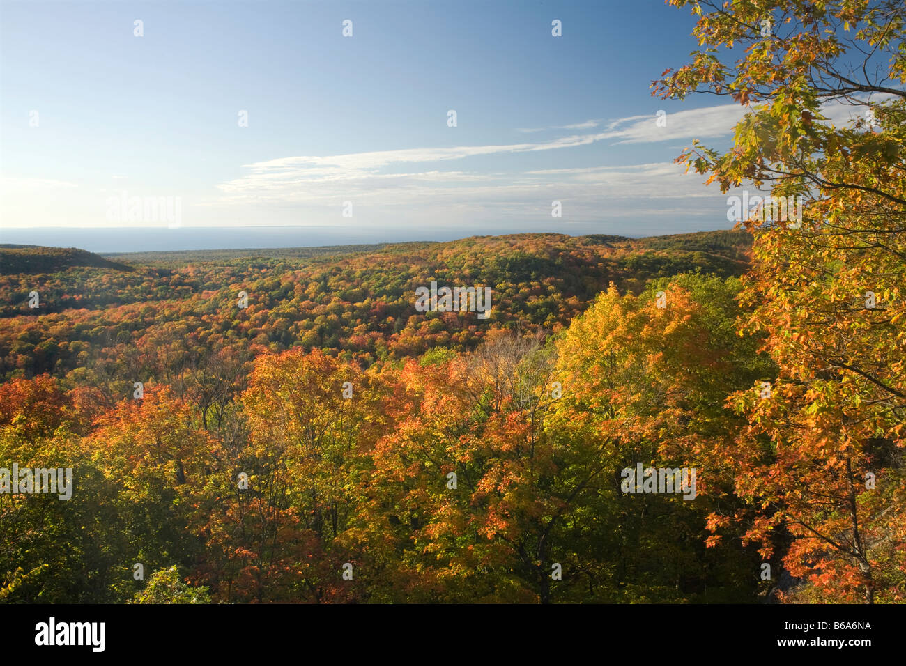 MICHIGAN - Fall color in the forests below Summit Peak extending to ...