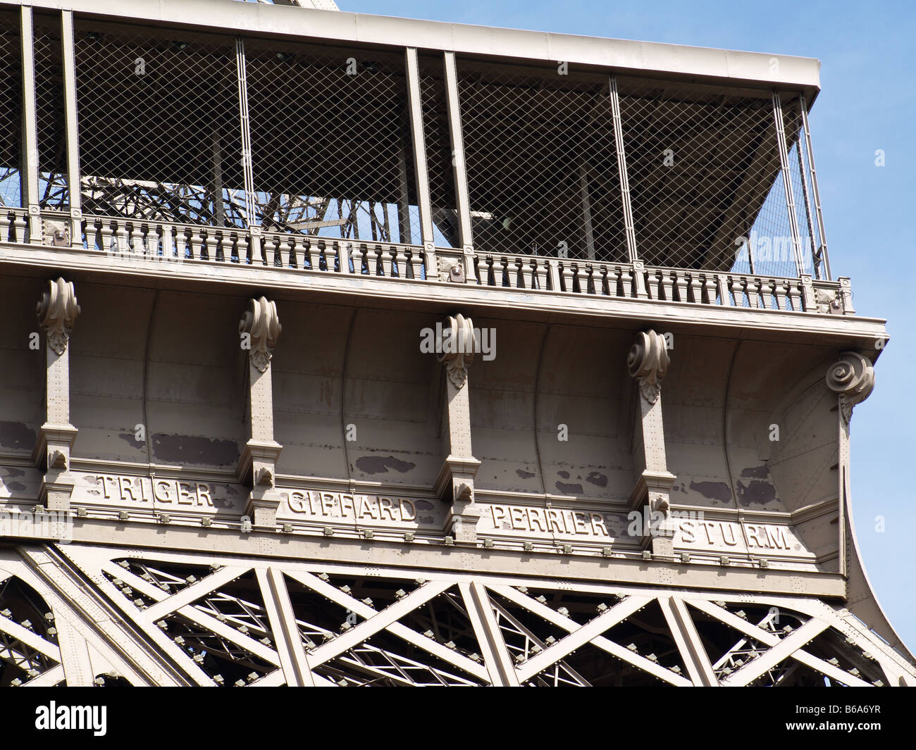 Close up of engineers names on Eiffel Tower Paris France Stock Photo ...