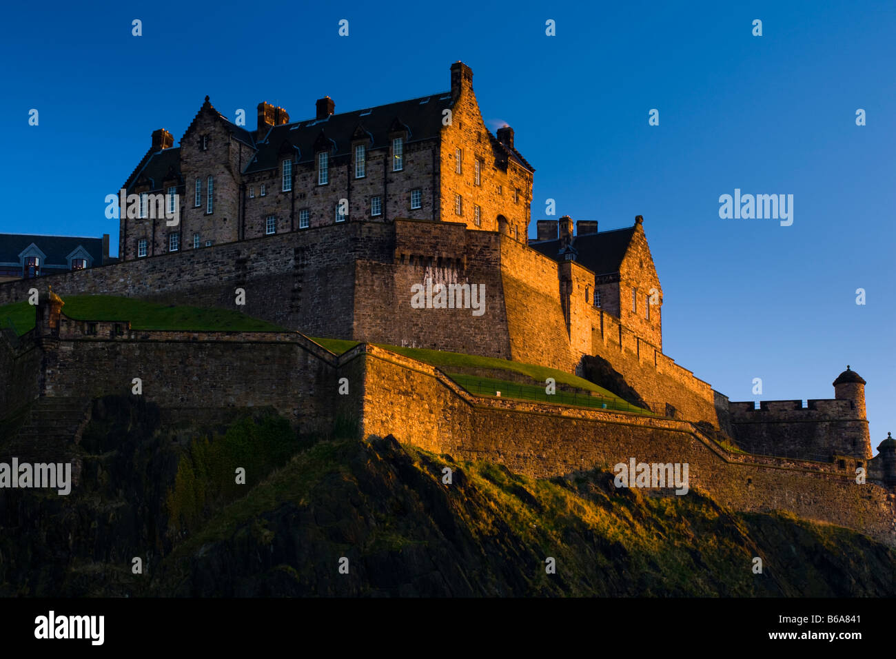 Scotland Edinburgh Edinburgh Castle The last light of the setting sun ...