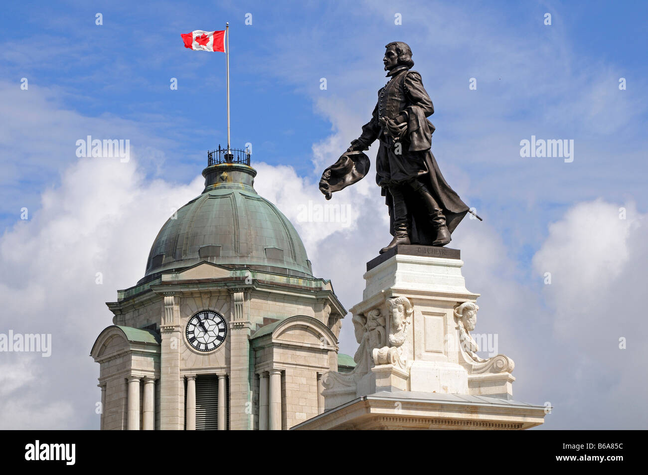 Monument to Samuel de Champlain, tower of the Old Post Office in the ...