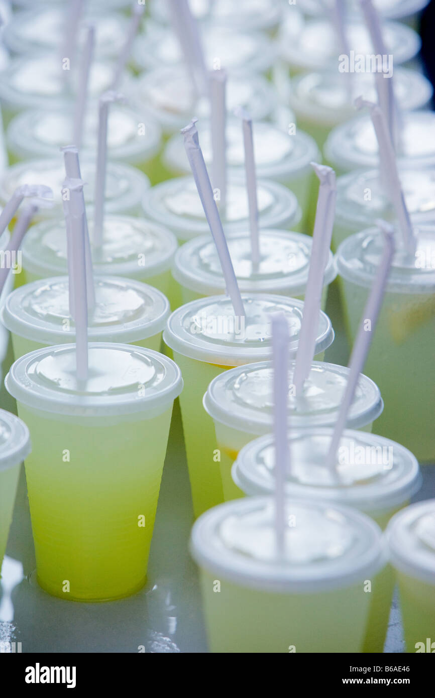 Plastic glasses of lemonade Stock Photo - Alamy
