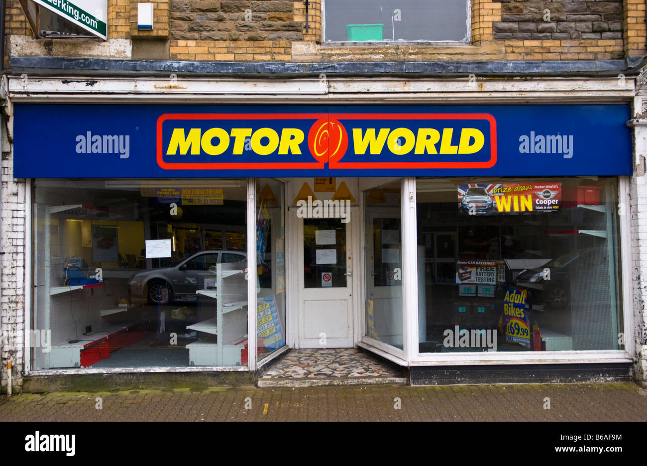 Closed Motor World shop in high street in Ebbw Vale Blaenau Gwent South ...