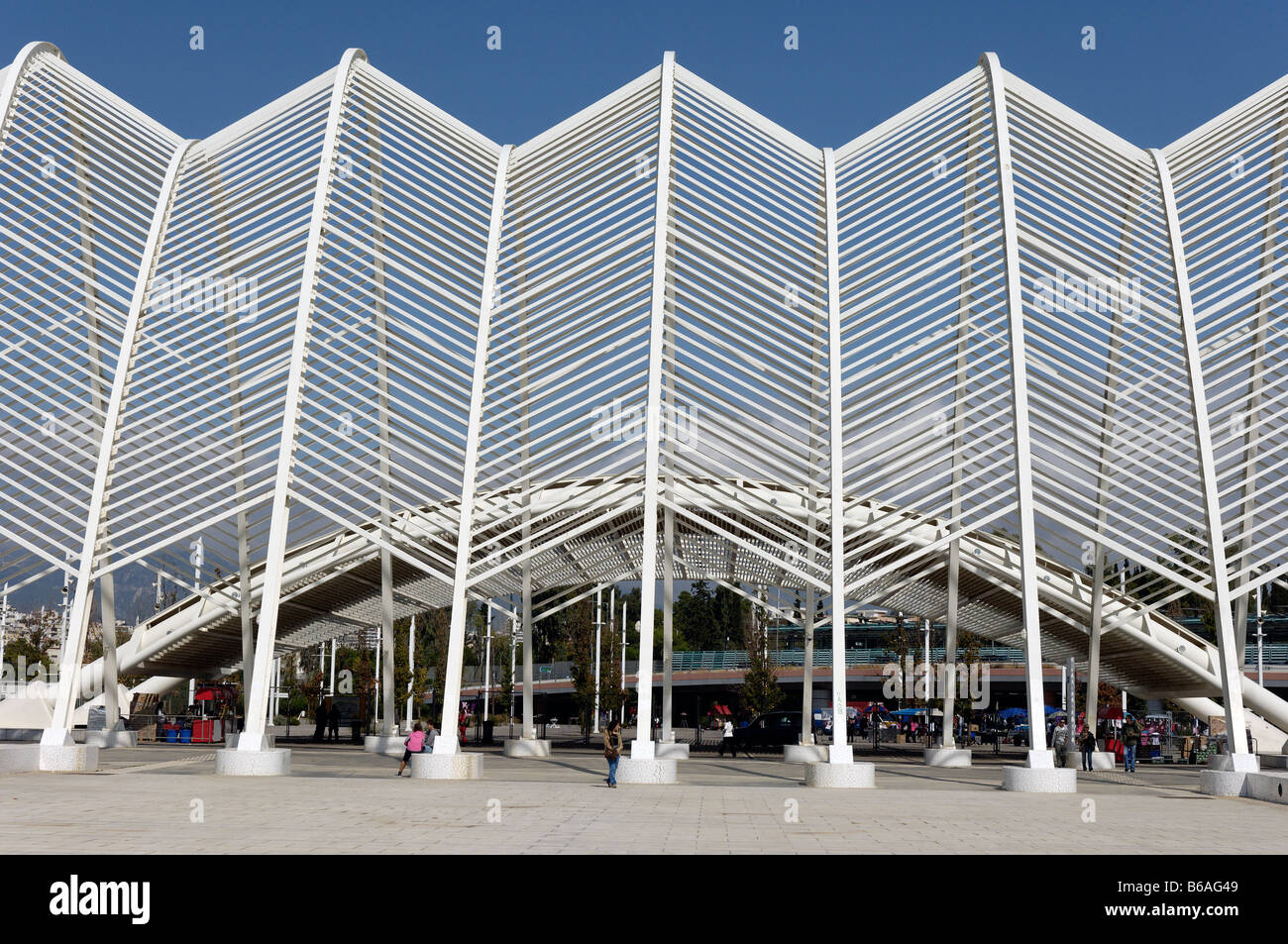 Blue sky over the entry archway to the Olympic Stadium, in Athens ...