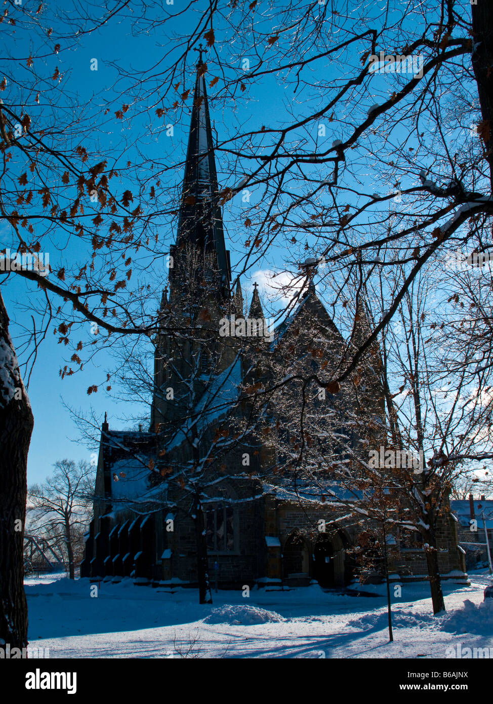 Christ Church Cathedral after winter snowfall in Fredericton Stock ...