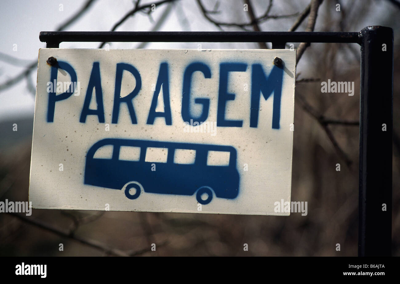 Paragem. Rural Madeiran Bus Stop sign, Madeira, Portugal Stock Photo ...