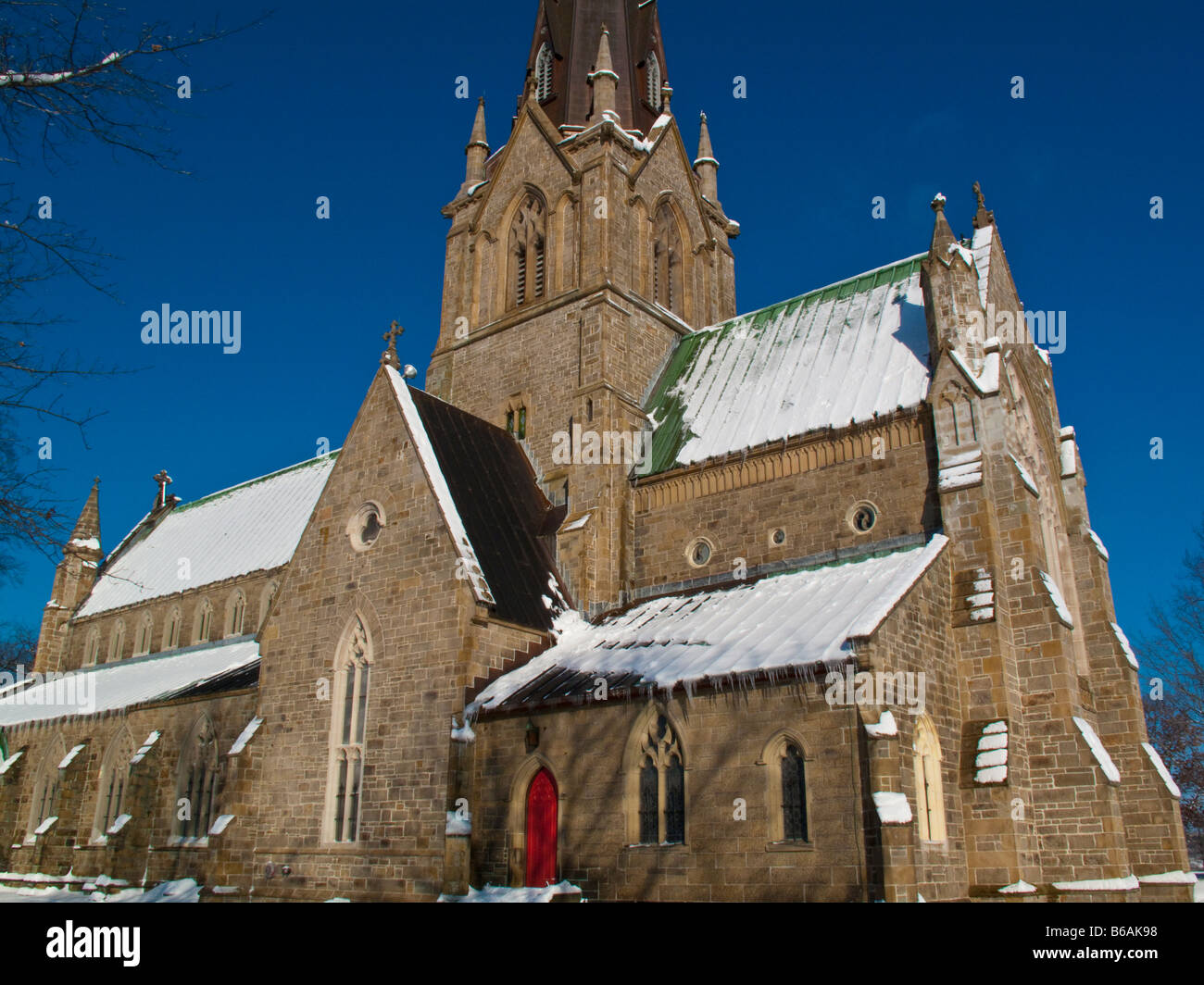 Christ Church Cathedral after winter snowfall in Fredericton Stock ...
