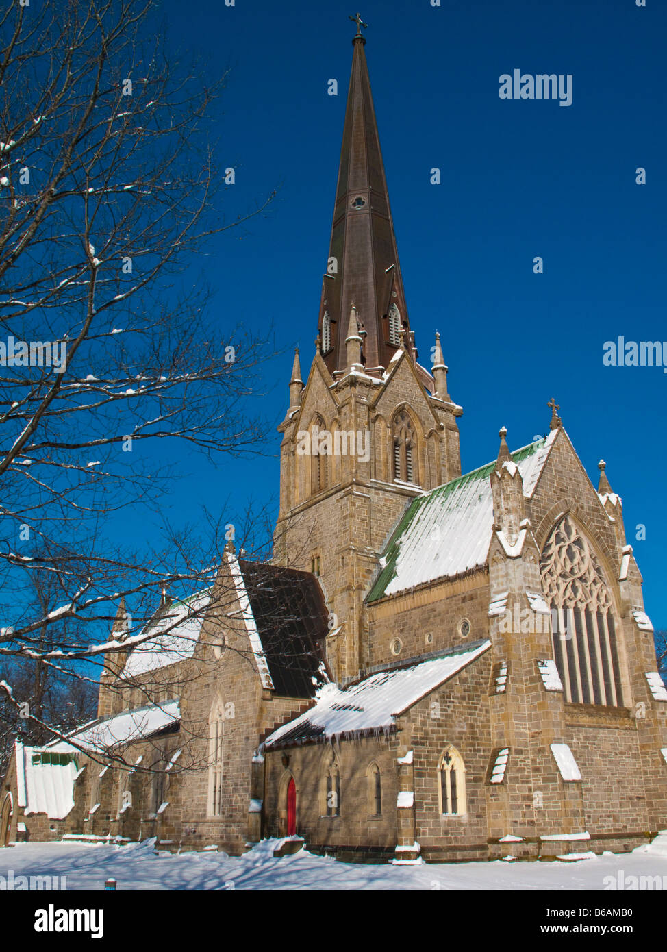 Christ Church Cathedral after winter snowfall in Fredericton Stock ...