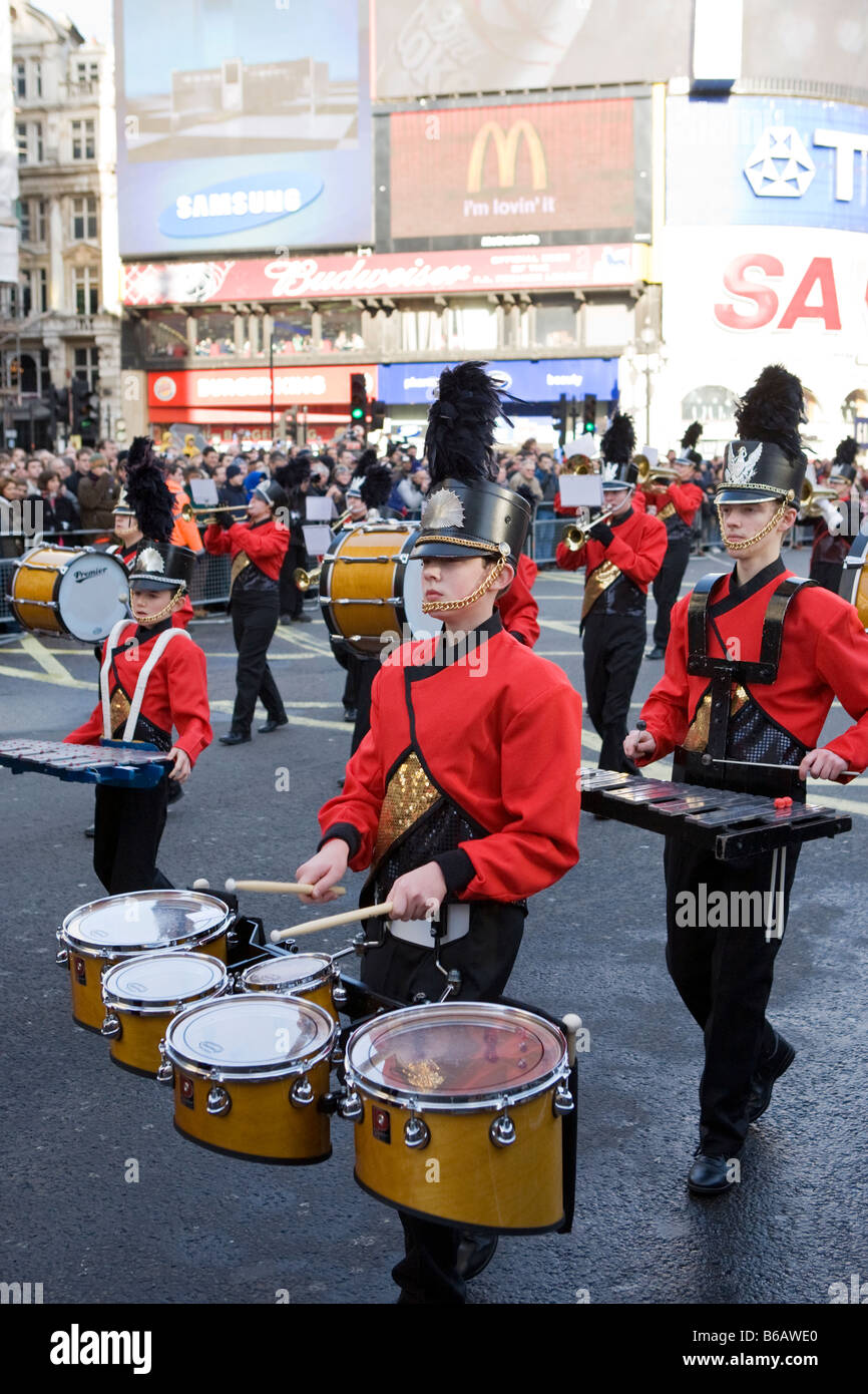An American High School Marching Band performing at the London New Year ...
