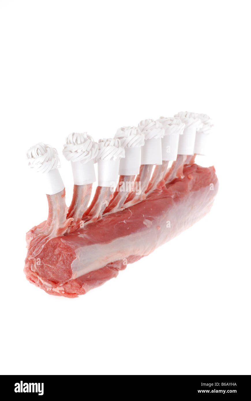 HANDCUT LEAN RACK OF WELSH LAMB ON A WHITE BACKGROUND Stock Photo - Alamy