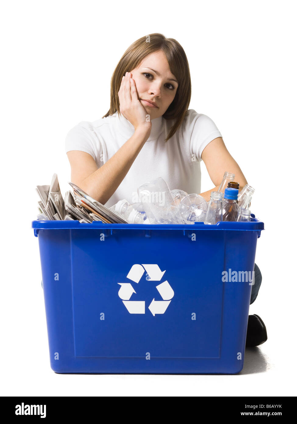 woman with a recycling bin Stock Photo - Alamy