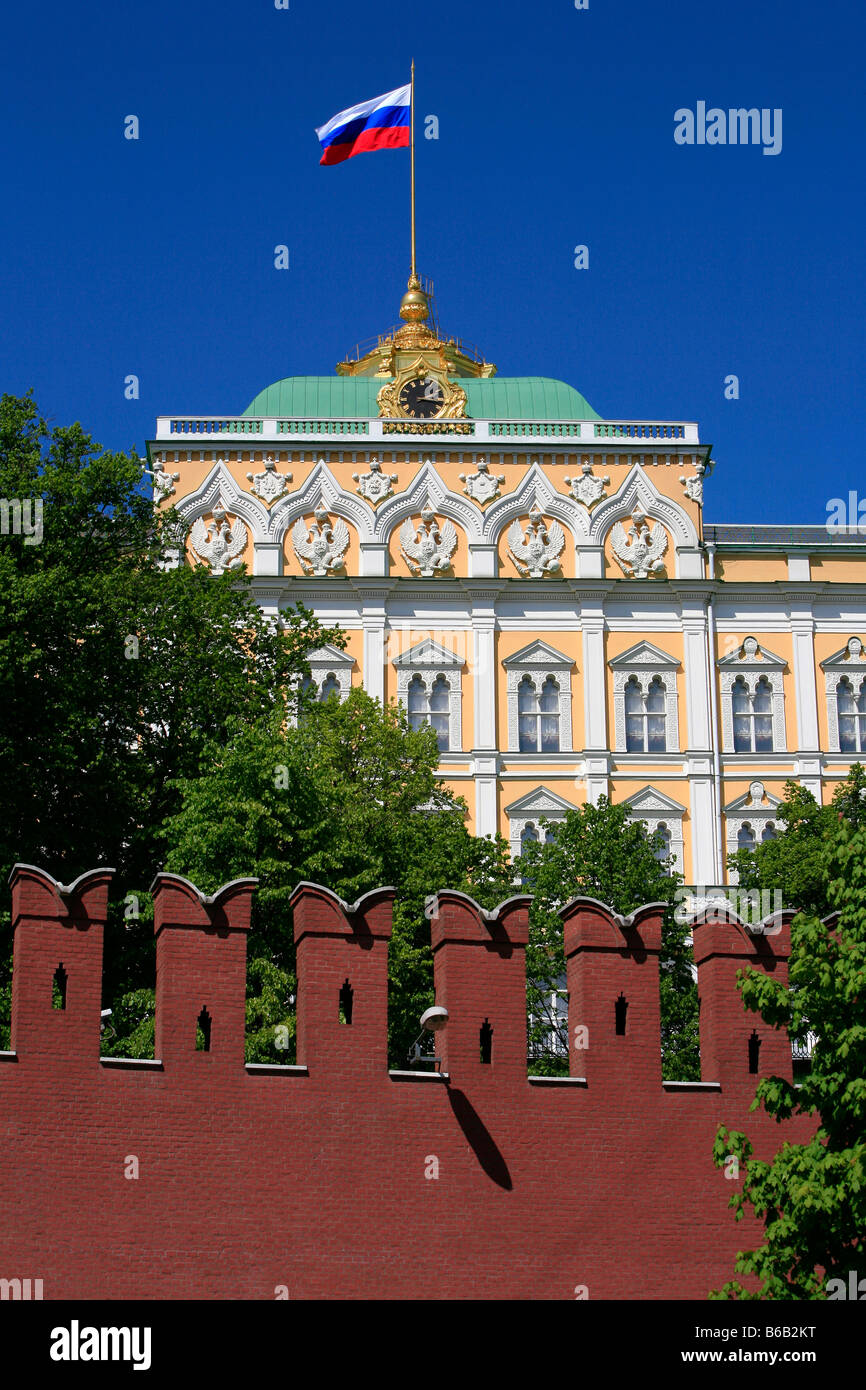 The Russian flag flying over the Grand Kremlin Palace in Moscow, Russia ...
