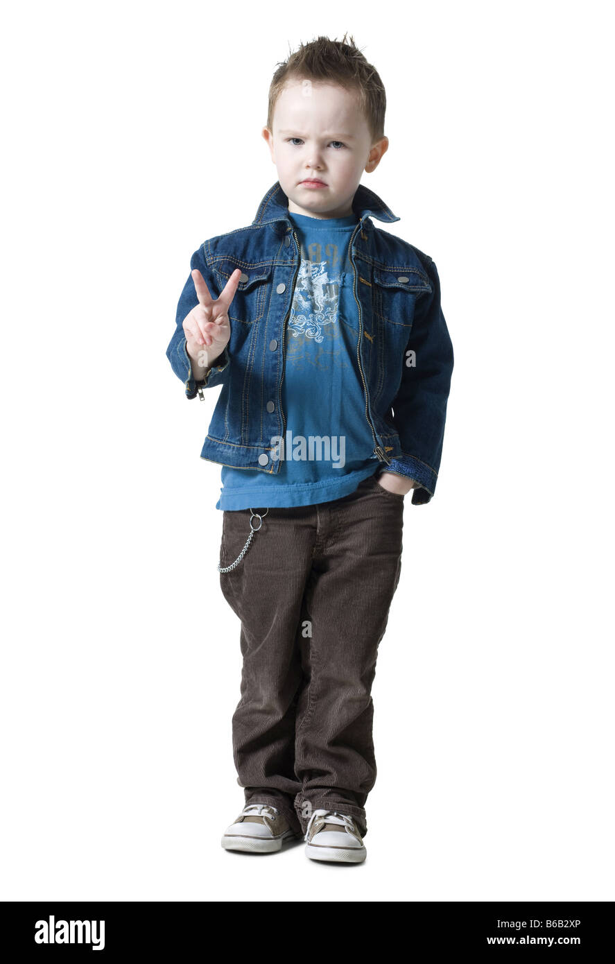 little boy making peace sign Stock Photo - Alamy