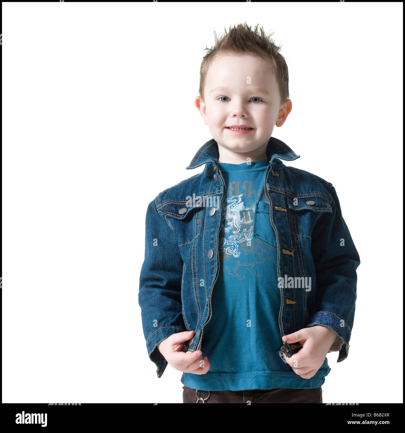 little boy in a jean jacket Stock Photo - Alamy