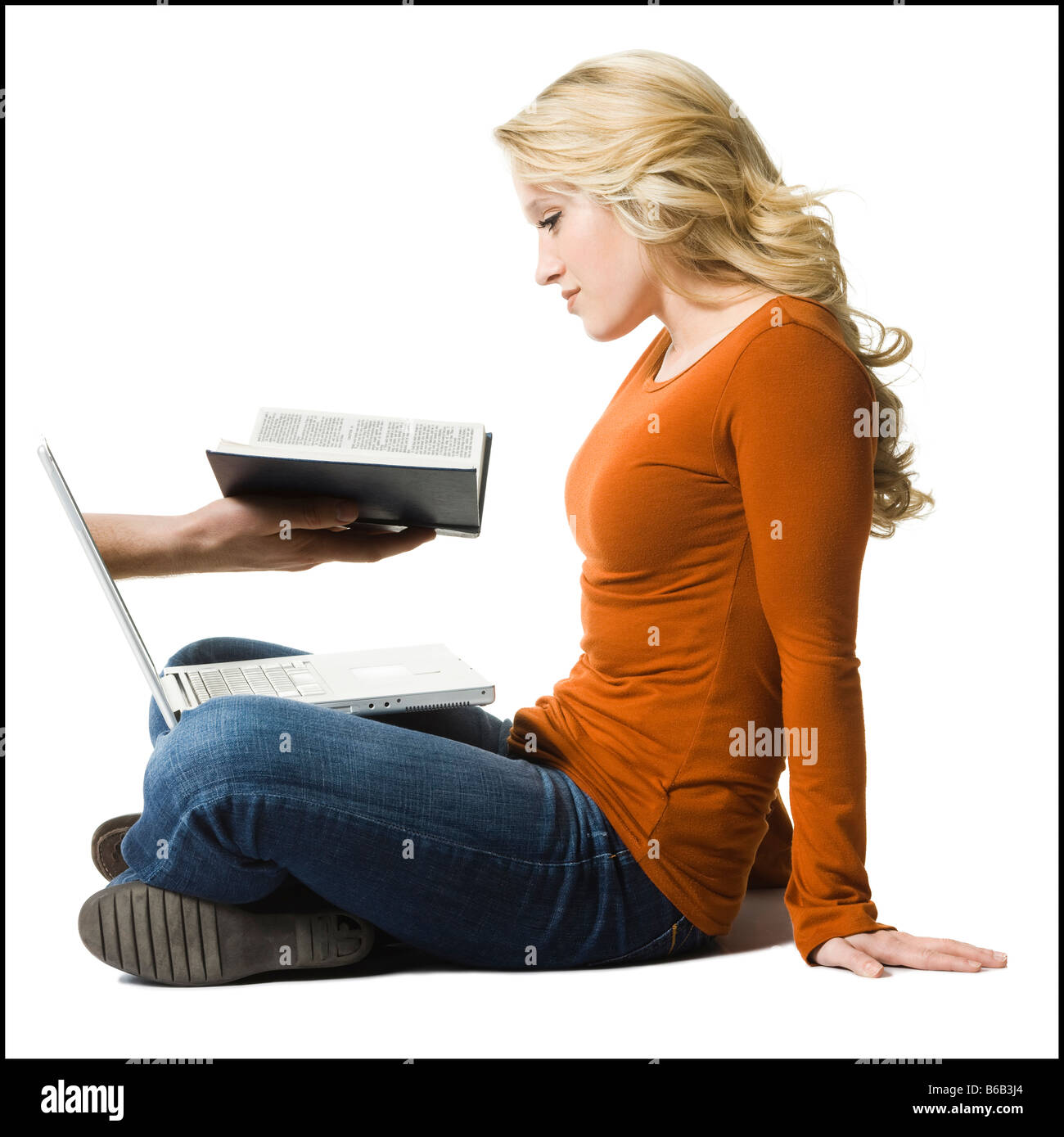 woman reading on a computer Stock Photo - Alamy