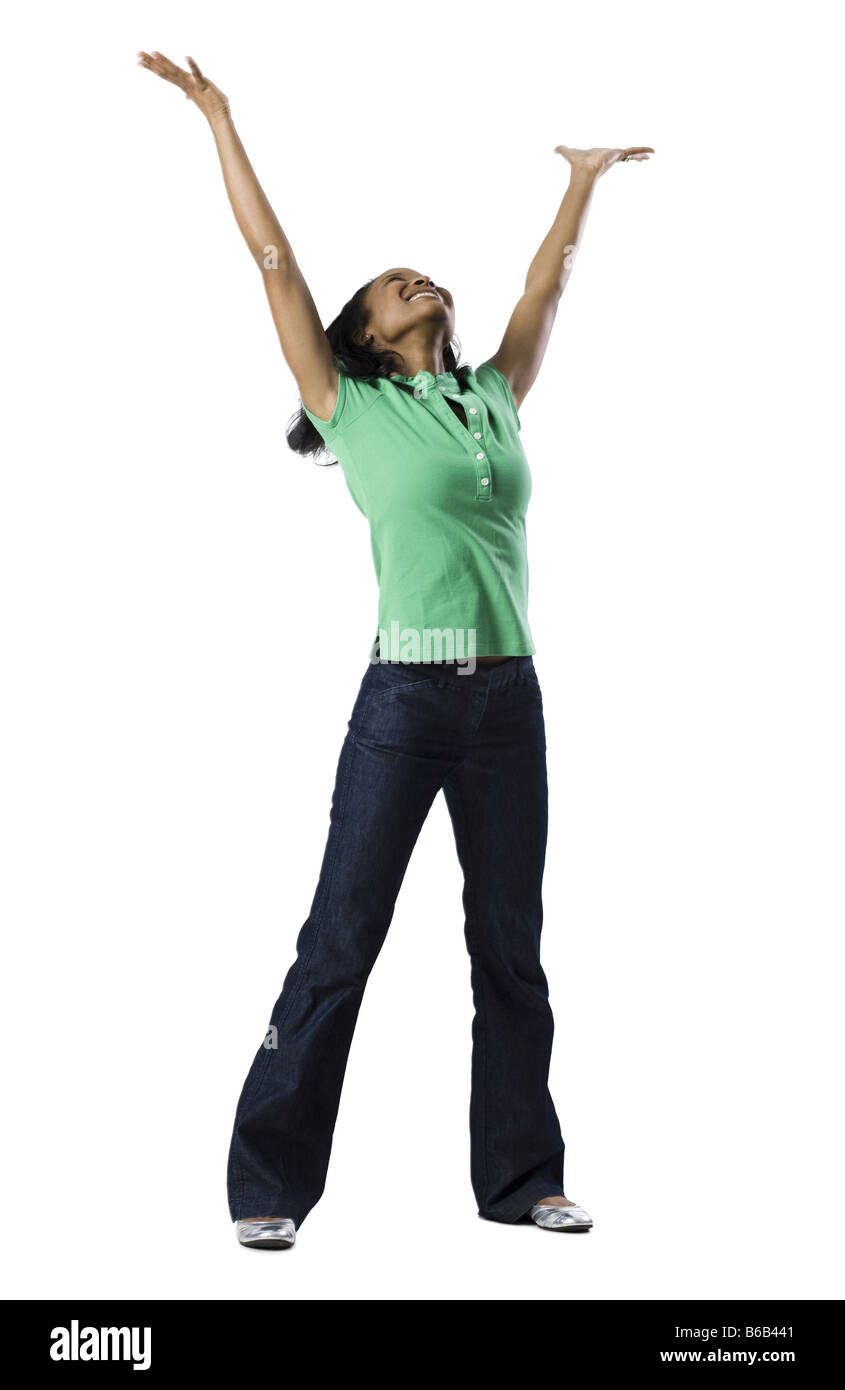 Happy young woman green Cut Out Stock Images & Pictures - Alamy