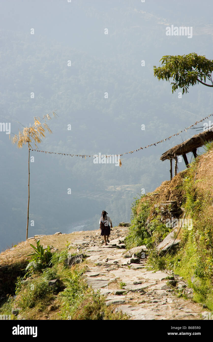 Schoolgirl by a farm overlooking the Modi River Valley near Kimche ...