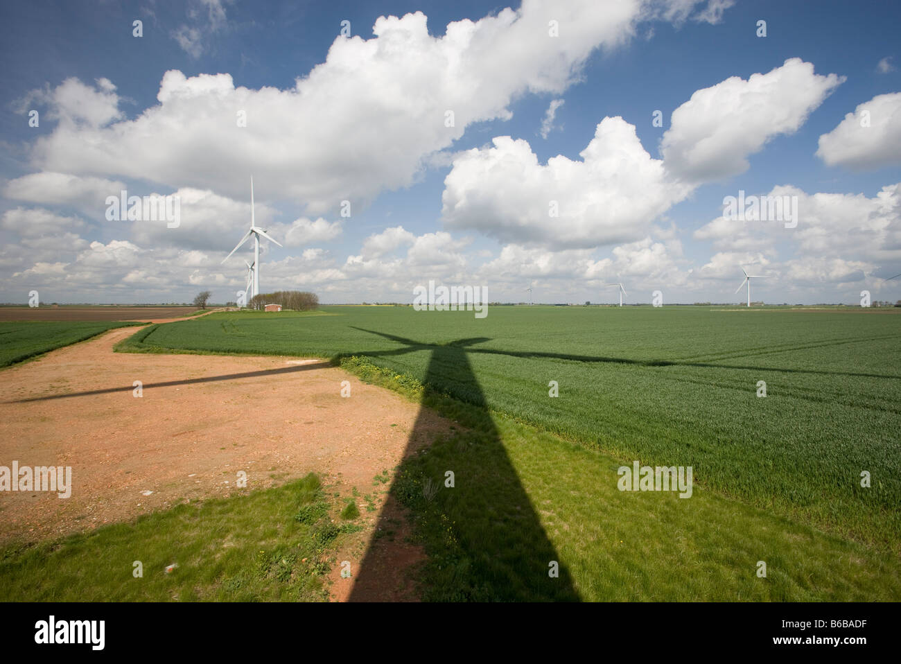 Shadow of wind turbine on farmland Stock Photo - Alamy