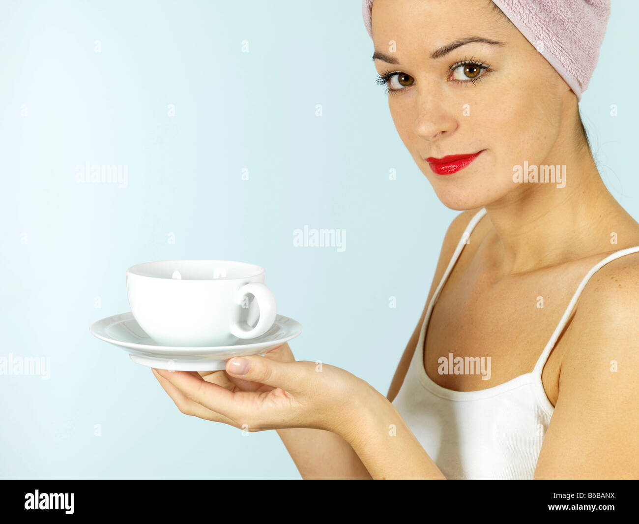 Young Woman Drinking Tea Model Released Stock Photo - Alamy