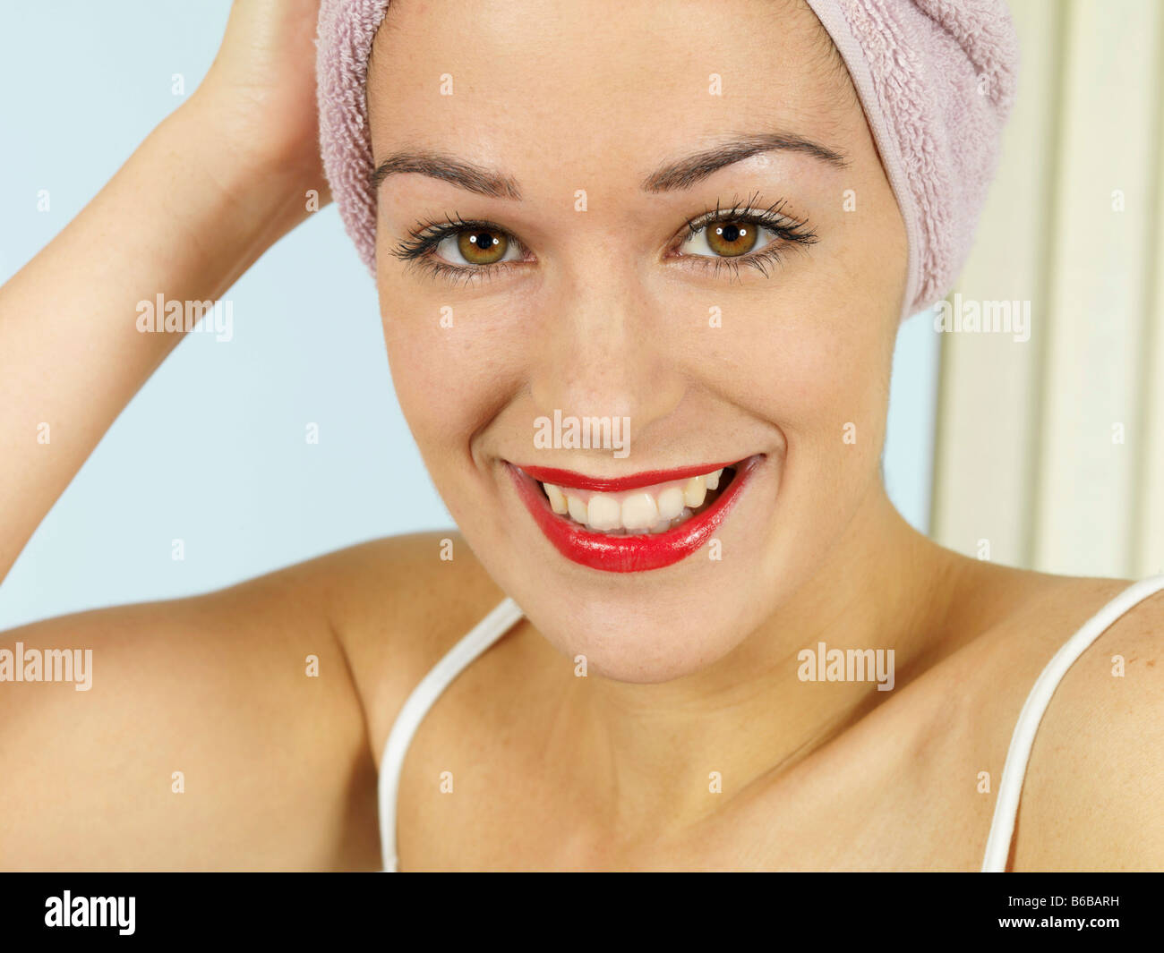 Woman lip stick red smile hi-res stock photography and images - Alamy