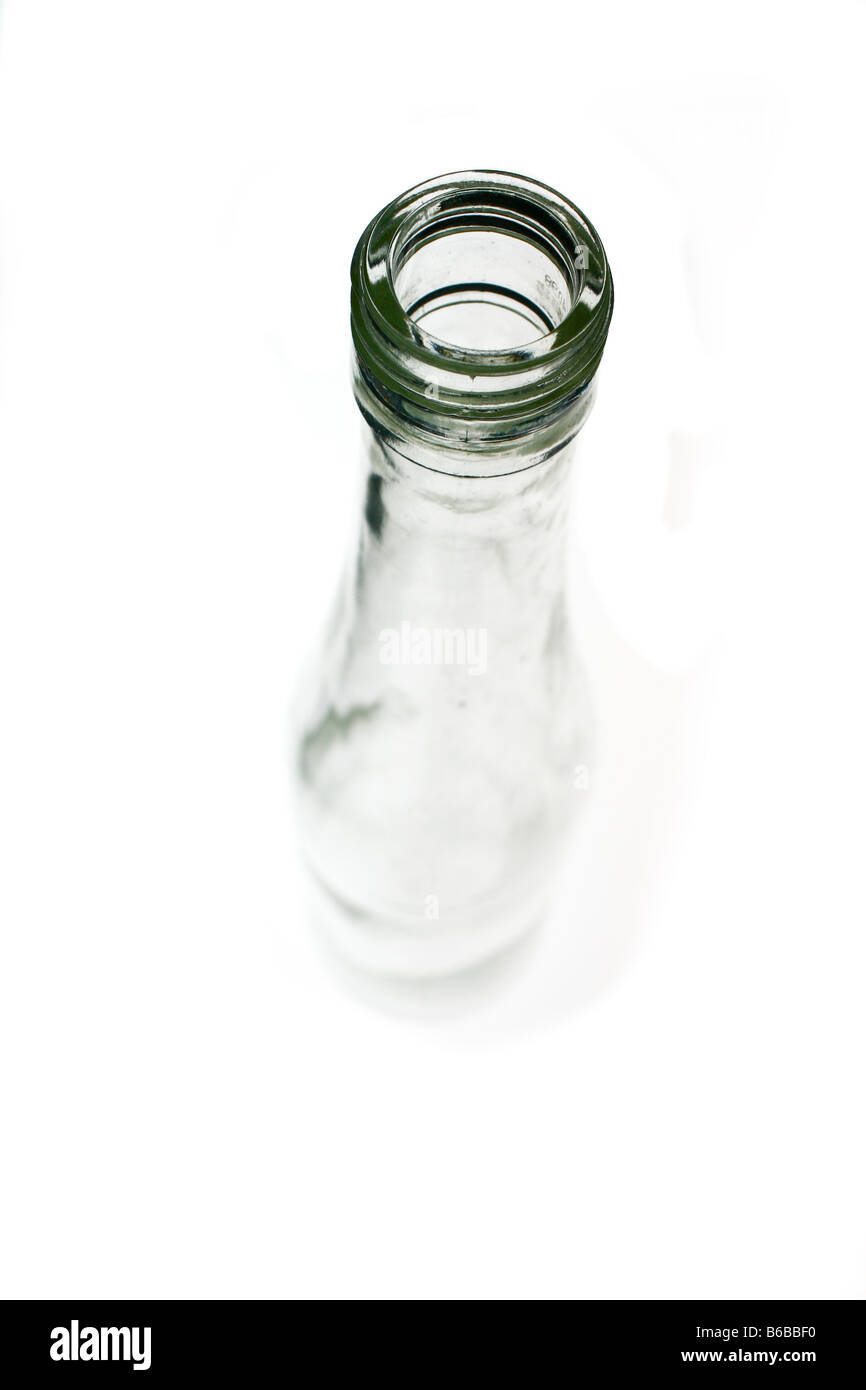 Clear glass bottle neck close up on white background Stock Photo - Alamy