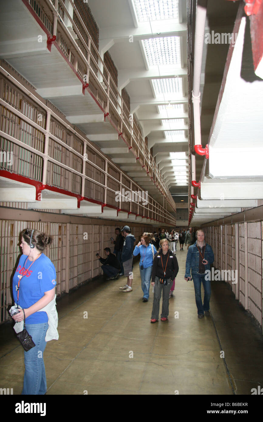 Corridor of jail cells in Alcatraz Penitentiary, San Francisco ...
