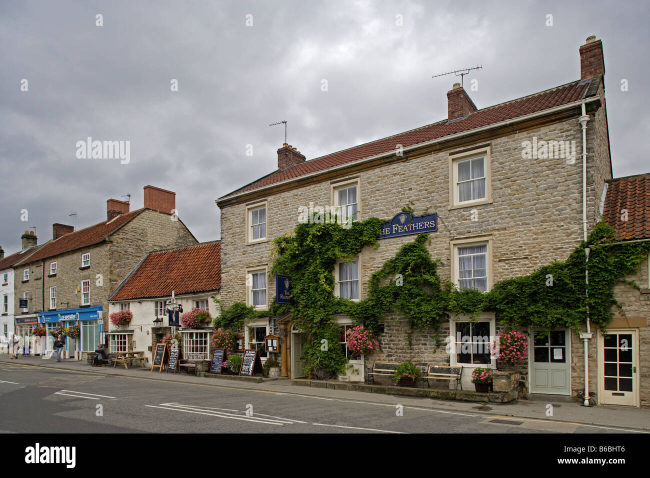 Helmsley Bridge Street Town center typical buildings North Yorkshire UK ...