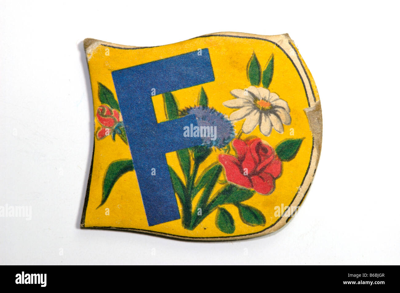 Vintage alphabet letter puzzle piece for children with the letter F and ...