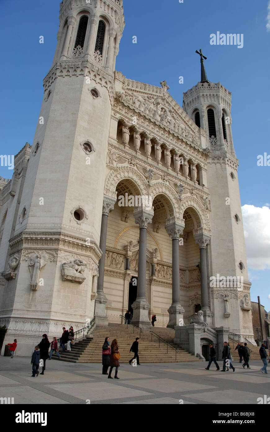 The Basilique Notre Dame de Fourviere on Fourviere Hill overlooking the ...