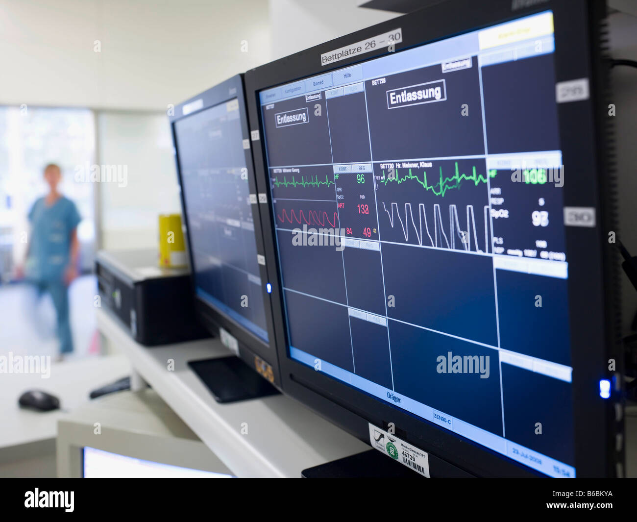 Computers used during surgery showing heart rate Stock Photo - Alamy