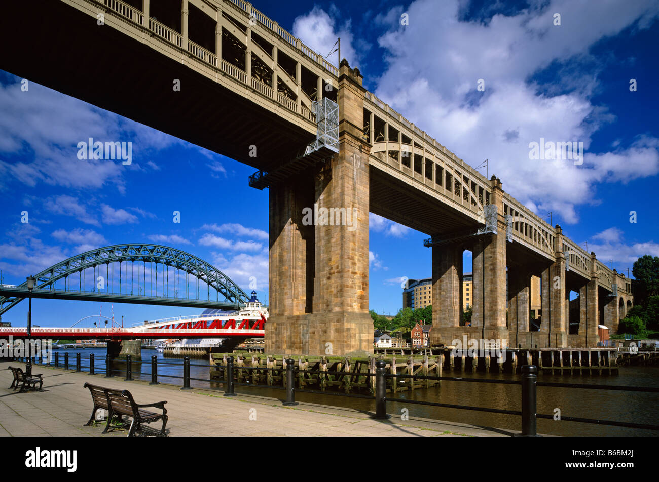 High Level Bridge over the River Tyne, with Swing Bridge and Tyne ...