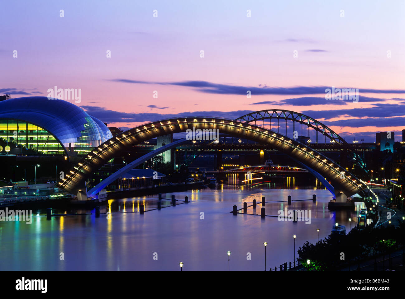Gateshead Millennium Bridge tilting at dusk, River Tyne, Newcastle ...