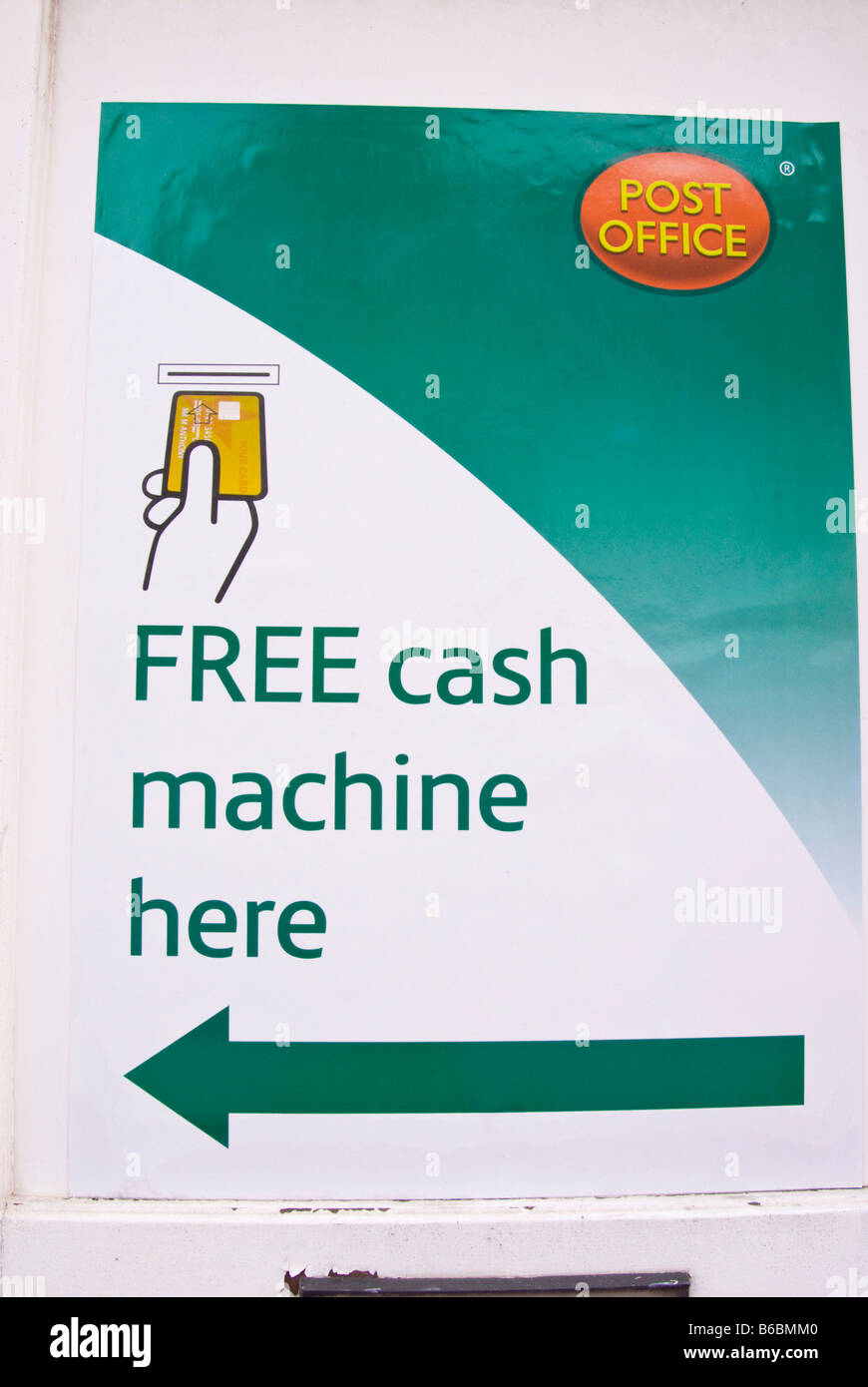 Free cash machine here sign at Post Office in Uk Stock Photo - Alamy