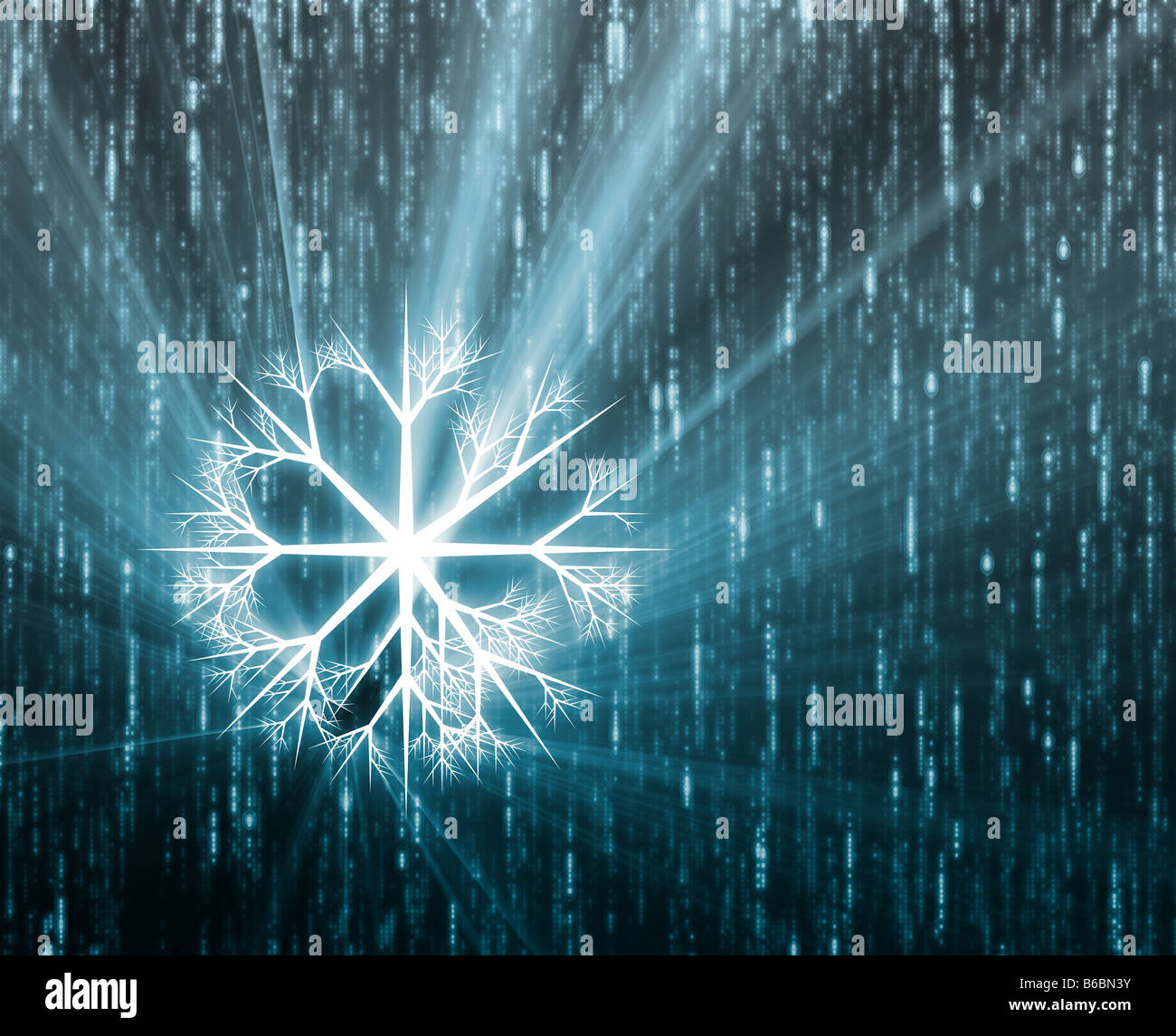 Snowflake crystal pattern illustration glowing light flares Stock Photo ...