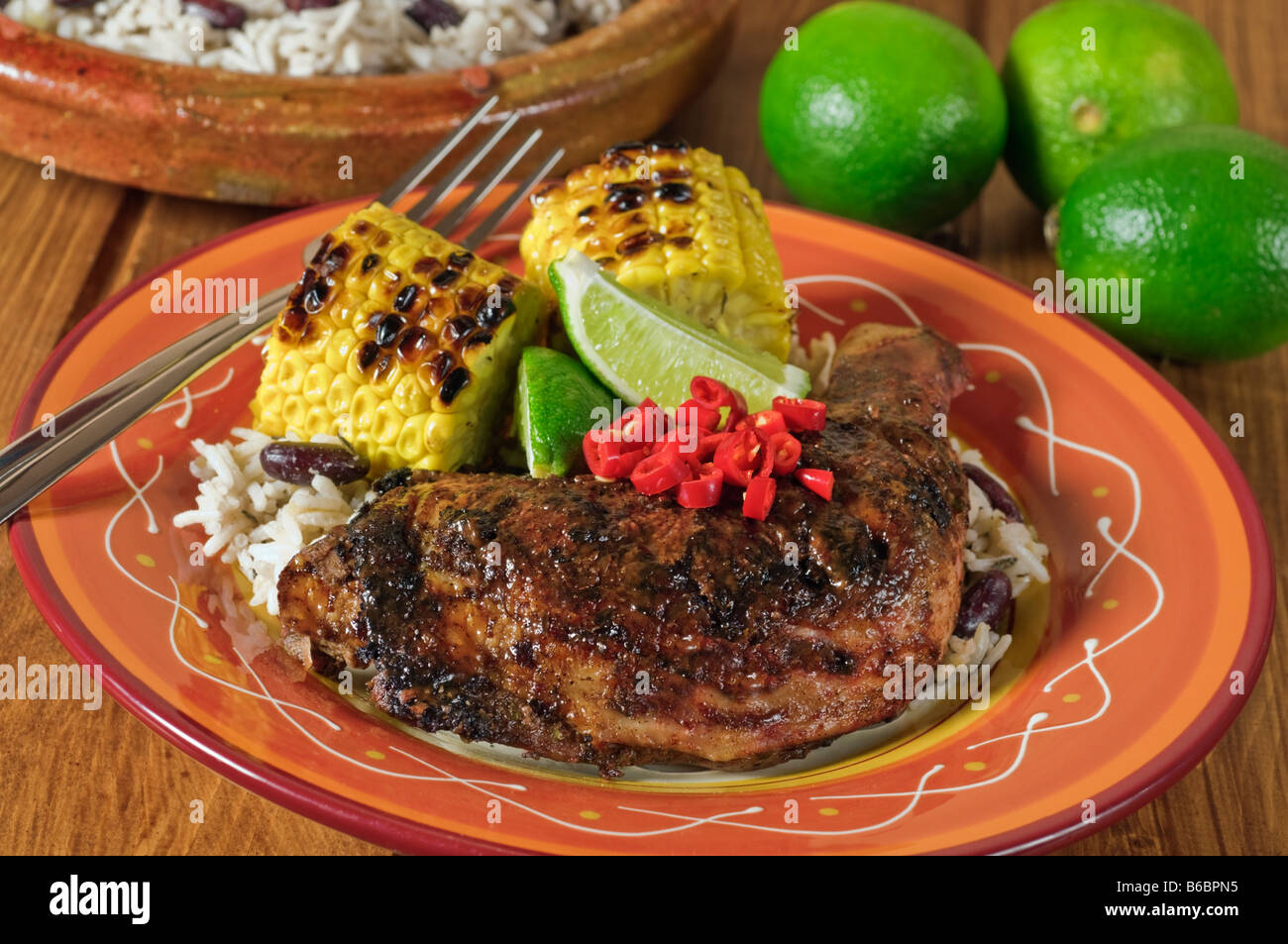 Jerk chicken food Stock Photo - Alamy