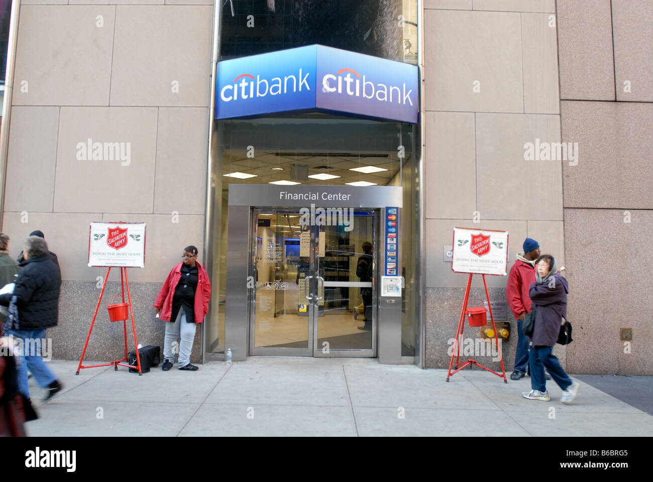 A Citibank branch and Salvation Army volunteers are seen on Fifth ...