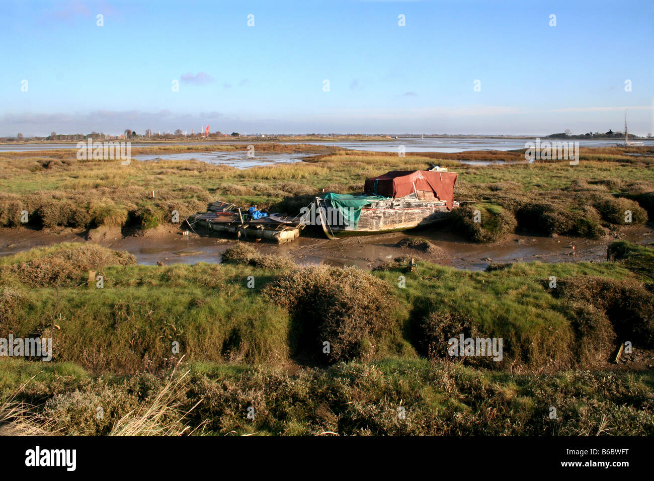 Old wooden Boat in the estuary between Maldon and Northey Island, Essex ...