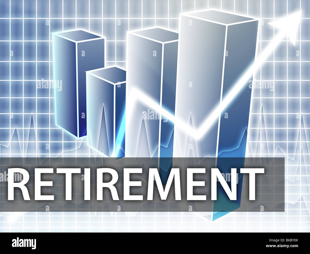 Retirement finances illustration of bar chart diagram Stock Photo - Alamy