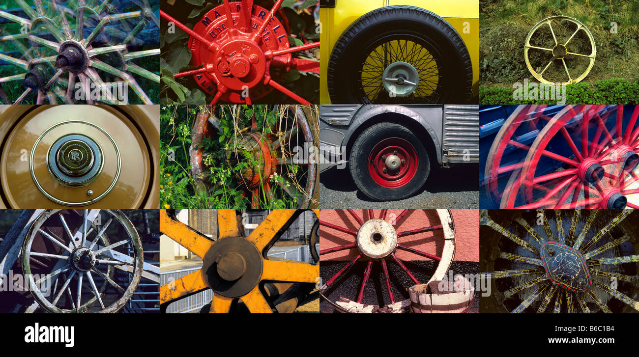 Multiple 12 x Image horizontal format montage - Wheels Stock Photo - Alamy