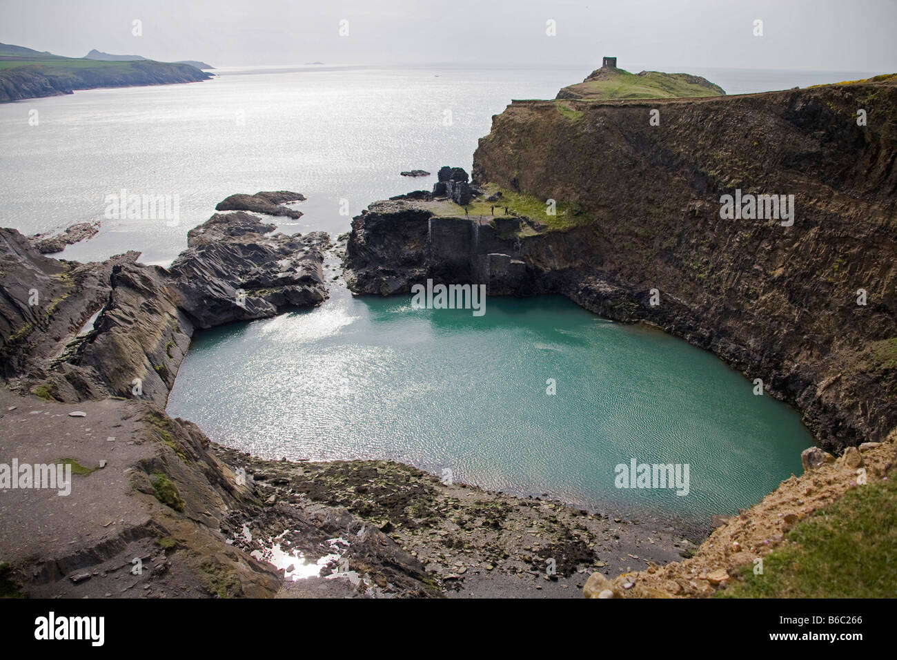 Blue Lagoon quarry pit at Aberiddi Pembrokeshire coast National park ...