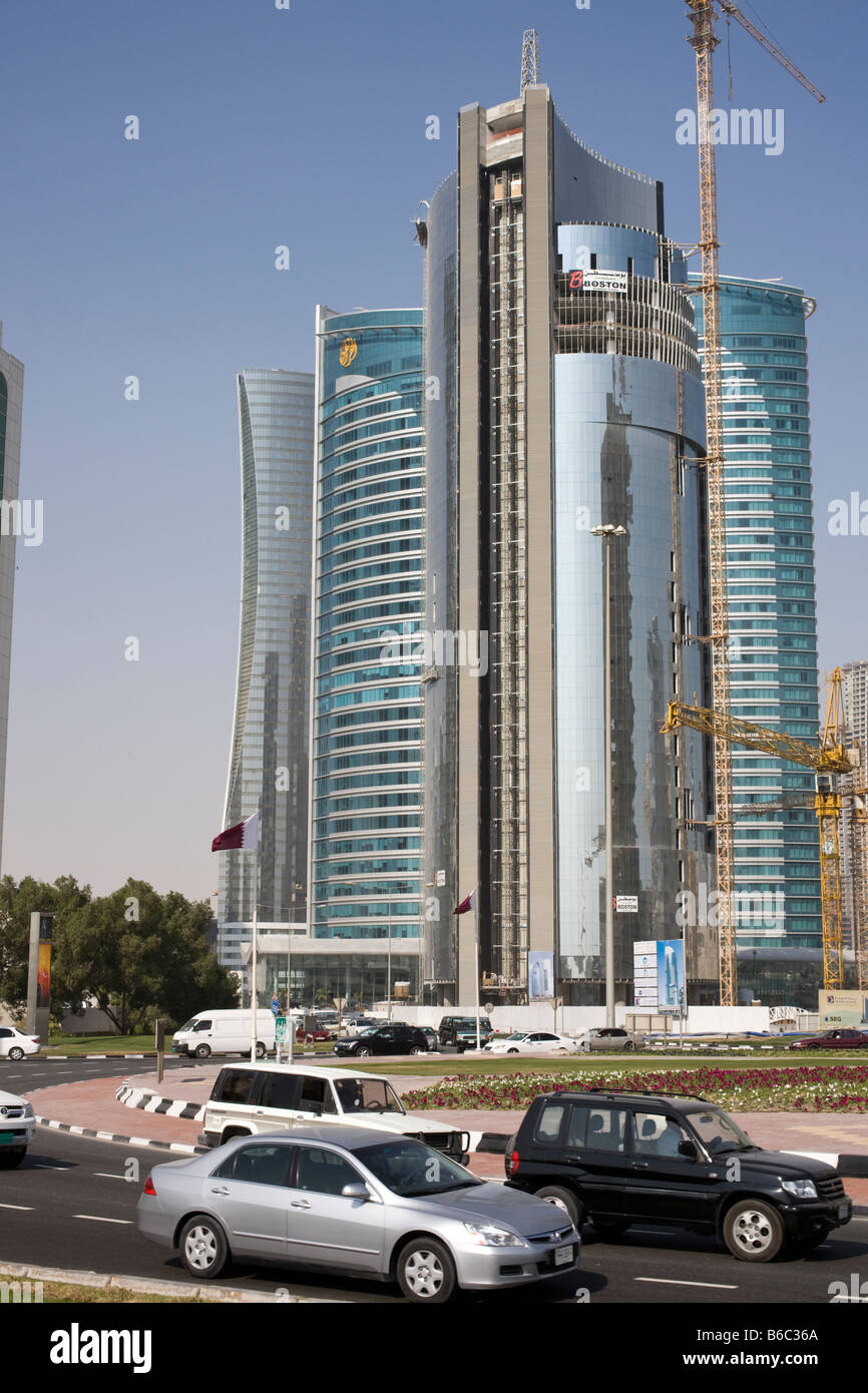 traffic and construction of highrise buildings in Doha, Qatar Stock ...