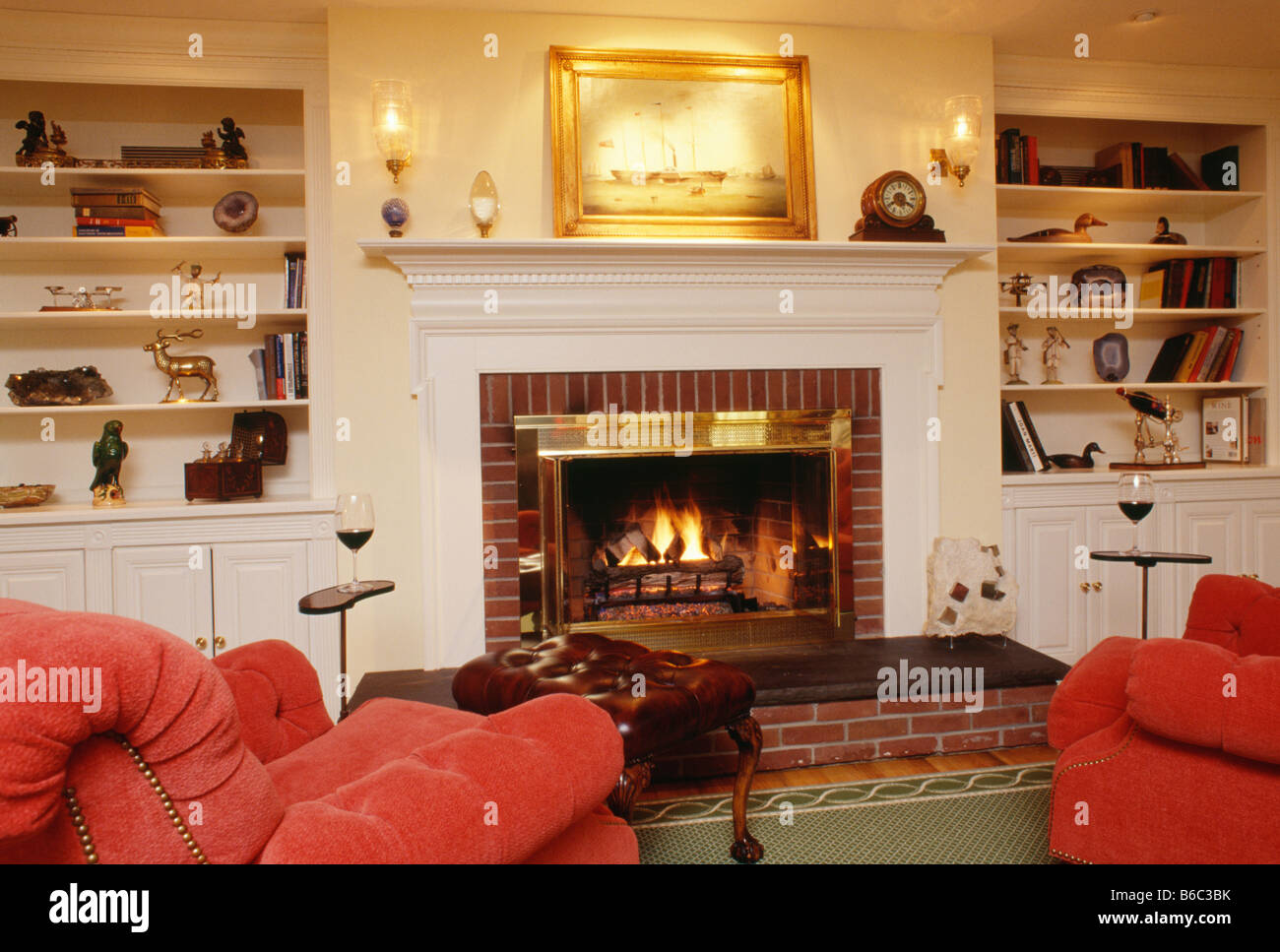 Interior Den with Fireplace Stock Photo - Alamy